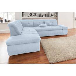 Ecksofa DOMO collection, B:273cm H:80cm T:216cm, blau, Chenille (85% Polyester, 15% Acryl), Wohnzimmer, Sofas, "Moric Luxus incl. Zierkissen B/T/H: