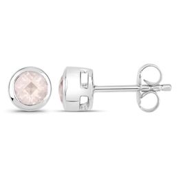 VIRA JEWELS Damen Paar Ohrstecker "925-Sterling Silber rhodiniert gl&auml;nzend Rosenquartz rosa rund", one-size, 0,88, Silber 925 (Sterlingsilber), wei&szlig;,