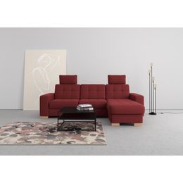 Sit & More Ecksofa SIT & MORE, B:252cm H:82cm T:161cm, rot, Wohnzimmer, Sofas, "Quincy L-Form", wahlweise mit Bettfunktion und Bettkasten