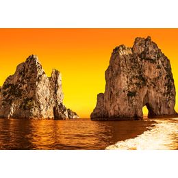 papermoon Fototapete "CAPRI-INSEL-FARAGLIONI FELSEN GROTTE MEER KLIPPEN SONNE", B/L: 4m x 2,6m, Bahnen: 8 Stk., bunt, Schlafzimmer, Tapeten