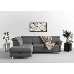 Sit & More Ecksofa SIT & MORE, B:252cm T:216cm, grau, 100% Polyester, Wohnzimmer, Sofas, "Marano L-Form", inklusive Kopfteilverstellung, wahlweise mit