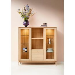 Vitrine, B:133cm H:134,5cm T:42cm, beige, HAMMEL FURNITURE, Dekorfolie, Furnier, Glas, Massivholz, Wohnzimmer, Schr&auml;nke, "Mistral Glasschrank,