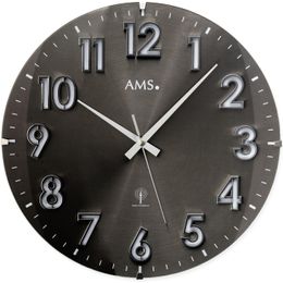 AMS Damen Funkwanduhr, &Oslash; 33cm, grau, Wanduhren, Quarzuhr, Wanduhr, Wohnzimmer, Esszimmer, K&uuml;che, Arbeitszimmer, B&uuml;ro
