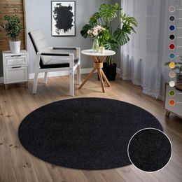 Teppich Sanat, H:13mm &Oslash;:200cm, schwarz, Kunstfaser, Wohnzimmer, Teppiche, "Uni", robuster Kurzflorteppich, gro&szlig;e Farbauswahl, Wohnzimmer, alle R&auml;ume