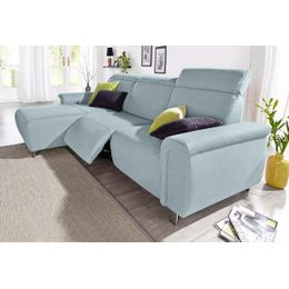 Sit & More Ecksofa SIT & MORE, B:253cm H:102cm T:168cm, blau, Luxus-Microfaser (100% Polyester);NaturLEDER Punch (echtes Rindsleder) in Sitz und R&uuml;cken. Korpus