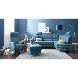 Sit & More Hocker SIT & MORE, B:58cm H:47cm T:58cm, blau, Luxus-Microfaser (90% Polyester, 10% Polyamid);Flachgewebe (100% Polyester);Struktur (100% Polyester),