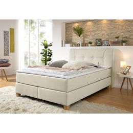 Boxspringbett Home Affaire, B:168cm L:218cm, beige, Komplettbetten, "Calloway", inkl. Topper, XXL-Ausf&uuml;hrung, in 4 Farben, 5 Breiten, 3 Matratzenarten