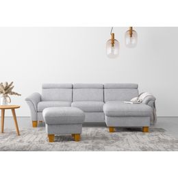 Ecksofa Home Affaire, B:258cm H:84cm T:169cm, silber, 100% Polyester, Wohnzimmer, Sofas, "Lindgren L-Form", wahlweise mit Bett mit klappbaren Rollen,