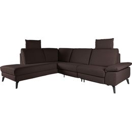 Ecksofa Alina, B:243cm H:118cm T:210cm, braun, Struktur GBA (100% Polyester), Wohnzimmer, Sofas, inkl. Kopfst&uuml;tzen, wahlweise mit Relaxfunktion,