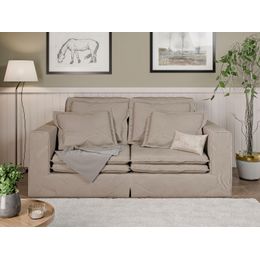 3-Sitzer Home Affaire, B:196cm H:95cm T:108cm, beige, 92% Polyester, 8% Nylon, Sofas, "ALISSAS BIS mit vielen Kissen, Biesen an den Kissen",