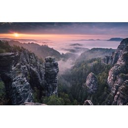 papermoon Fototapete "Photo-Art ANDREAS WONISCH, SONNENAUFGANG AUF DEN FELSEN", B/L: 4m x 2,6m, Bahnen: 8 Stk., bunt, Schlafzimmer, Tapeten
