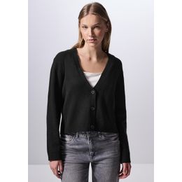 Damen Cardigan, schwarz, Gr. 46, STREET ONE STUDIO, unifarben, Web, 37% Baumwolle, 34% Polyacryl, 26% Polyester, 3% Elasthan, Strickjacken, mit