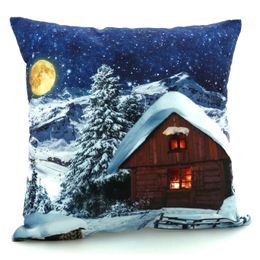 Weckbrodt-Gardinen Dekokissen WECKBRODT, B:40cm L:40cm, bunt, Polyester, Dekokissen_Sitzkissen_Kissenh&uuml;llen, "Schneeh&uuml;tte bei Nacht", bedruckt, Rei&szlig;verschluss,