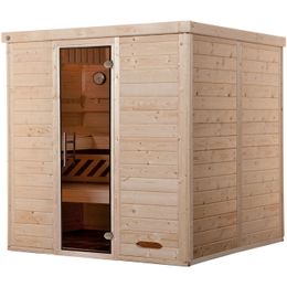 Weka Sauna "Premium-Massiv-Elementsauna KEMI 4", ohne Ofen, ohne Steuerung, (ohne Ofen), beige, Saunen, Blockbohlen, vorgefertigte Elemente, moderne