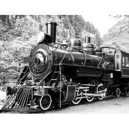papermoon Fototapete "Dampflokomotive Schwarz & Wei&szlig;", B/L: 5m x 2,8m, Bahnen: 10 Stk., schwarz, Schlafzimmer, Tapeten