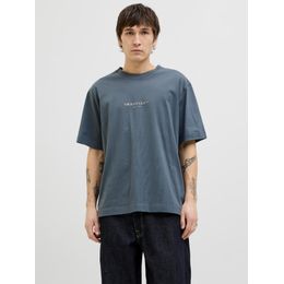Jack & Jones JACK & JONES Herren T-Shirt "JORISLINGTON MINIMAL BRANDING TEE SS SN", grau, Gr. S, unifarben, Jersey, Obermaterial: 100% Baumwolle, Shirts