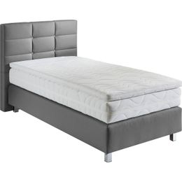 Boxspringbett, B:115cm L:210cm, grau, Westfalia Schlafkomfort, Bezug: Kunstleder, Polyurethan;Polsterung: 100% Polyester, Komplettbetten, mit Kn&ouml;pfen