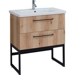 Waschtisch Optifit, B:80cm H:89,3cm T:45cm, braun, Badezimmer, Waschtische, "Yukon", Breite 80 cm, mit Keramikbecken