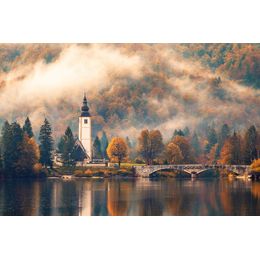 papermoon Fototapete "Turm am See", B/L: 5m x 2,8m, Bahnen: 10 Stk., bunt, Schlafzimmer, Tapeten