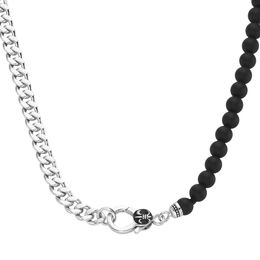 Herren Collier "Panzerkette, schwarzer Achat oder Perle, Silber 925", 55cm, Silber 925 (Sterlingsilber), schwarz, Giorgio Martello MILANO, Silber 925