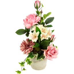 Kunstblume I.GE.A., B:20cm H:42cm L:20cm, rosa, Polyester, Kunstpflanzen, "Gesteck aus Rosen, Gerbera und Lysianthus"