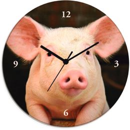 Wanduhr Artland, T:1,8cm, pink, Wohnzimmer, Wanduhren, "Vorwitziges Schwein", wahlweise mit Quarz- oder Funkuhrwerk, lautlos ohne Tickger&auml;usche