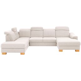 Wohnlandschaft Home Affaire, B:338cm H:86cm T:219cm, beige, Struktur fein (100% Polyester), Sofas, "Dundee U-Form", wahlweise mit Kopfteilverstellung