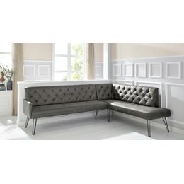 Eckbank, B:197cm H:90cm T:255cm, blau, exxpo - SOFA FASHION, 100% Polyester, Esszimmer, Sitzb&auml;nke, "Doppio, Chesterfield Optik, komfortabel und