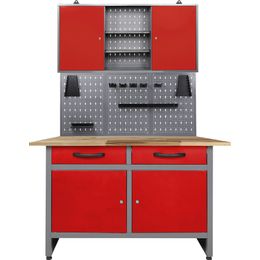 ONDIS24 Werkstatt-Set "Werner", B:120cm H:205cm T:60cm, rot, Werkb&auml;nke, 120 cm, mit Lochwandsystem inkl. Haken