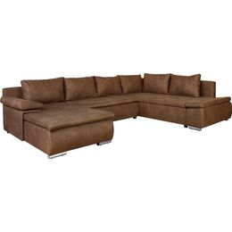 Wohnlandschaft Home Affaire, B:325cm H:83cm T:229cm, braun, 100% Polyester, Sofas, "Acra U-Form", mit Bettfunktion und Bettkasten, in Mattenoptik