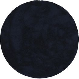 Teppich CarpetFine, H:20mm &Oslash;:120cm, blau, Mikropolyester, Wohnzimmer, Teppiche, "Silky", Shaggy, Langflor, uni, besonders weich, handarbeit