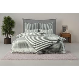 Bettw&auml;sche "Linnea", gr&uuml;n (olivgr&uuml;n), B/L: 155cm x 220cm, 1 Stk., 1 Stk., Renforc&eacute;, B/L: 80cm x 80cm, 2 Stk., Renforc&eacute;, Obermaterial: 100% Baumwolle, LeGer Home by Lena Gercke, Bettw&auml;sche, Bettw&auml;sche, aus 100% Baumwolle, Streifendesign