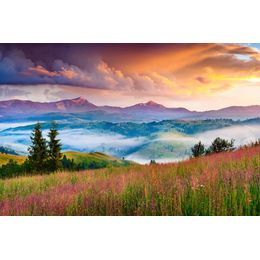 papermoon Fototapete "Blumen mit Windm&uuml;hle", B/L: 4m x 2,6m, Bahnen: 8 Stk., bunt, Schlafzimmer, Tapeten