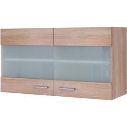 Glash&auml;ngeschrank Flex-Well, B:100cm H:55cm T:32cm, braun, Spanplatte, K&uuml;che, Schr&auml;nke, "Samoa", (B x H x T) 100 x 54,8 x 32 cm, mit Stollenglast&uuml;ren
