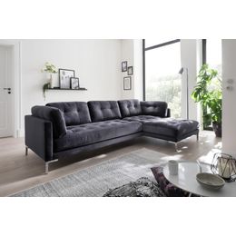 Ecksofa TRENDS BY HG, B:275cm H:75cm T:158cm, grau, Wohnzimmer, Sofas, "Landau L-Form", in Cord-Stoff mit Metallfu&szlig;
