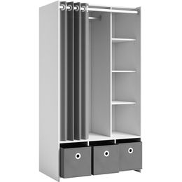 Kleiderschrank Schlafkontor, B:100cm H:180cm T:50cm, wei&szlig;, Melamin, Stoff, Kinderzimmer, Schr&auml;nke, "Jenke mit Stoffvorhang", Allzweckkleiderschrank
