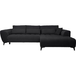Ecksofa WERK2 "Garay, XXL-Liegefl&auml;che: elektrisch ausziehbar auf ca. 228&times;126 cm", schwarz, B:287cm H:64cm T:220cm, 100% Polyester, Sofas, Ecksofa, Luxus in &Uuml;bergr&ouml;&szlig;e: XXL-Liegefl&auml;che, Komfort-Ottomane & stilvolle F&uuml;&szlig;e