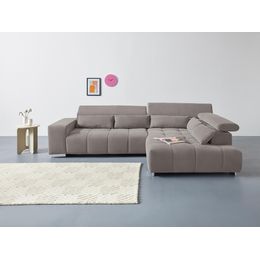 Ecksofa COTTA, B:310cm H:70cm T:225cm, grau, 100% Polyester, Wohnzimmer, Sofas, "Orion L-Form", mit Kopfteilverstellung & 5 Nierenkissen