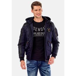 Cipo & Baxx CIPO & BAXX Herren Bomberjacke "Jacke", blau, Basic, Gr. M, unifarben, 100% Polyester, Jacken, mit abnehmbarer Kapuze, CM-134