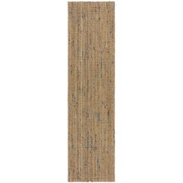 L&auml;ufer FLAIR RUGS, B:60cm H:7mm L:300cm, blau, Jute, Flur, Teppiche, "Jute Boucle", aus 100% Jute, mit Fransen, aus Naturfasern