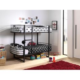 Etagenbett Vipack, B:99cm H:166cm L:205cm, schwarz, Kinderzimmer, Etagenbetten, "Oscar, Metallbett mit 2 Liegefl&auml;chen 90/200, stabil und standfest",