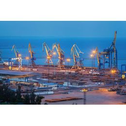 papermoon Fototapete "Hafen bei Nacht", B/L: 5m x 2,8m, Bahnen: 10 Stk., bunt, Schlafzimmer, Tapeten