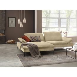 Ecksofa W.Schillig, B:294cm H:87cm T:185cm, beige, Chenille-Flachgewebe R66 (85% Polyester, 15% Nylon);Longlife Xtra-Leder Z59: Glattleder mit