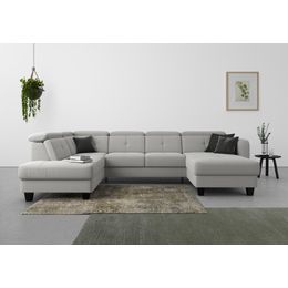 Sit & More Wohnlandschaft SIT & MORE, B:321cm H:85cm T:195cm, silber, Sofas, "Belluci U-Form", Kopfteilverstellung und Federkern, wahlweise mit Bettfunktion