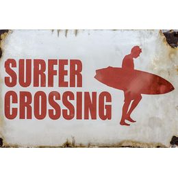 Metallbild queence, B:30cm H:20cm T:0,5cm, rot, Metall, Stahl, Bilder, "SURFER CROSSING", Blechschilder