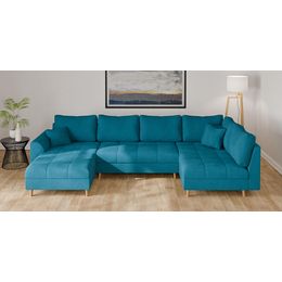 Wohnlandschaft Home Affaire, B:310cm H:81cm T:161cm, blau, 92% Polyester, 8% Nylon, Sofas, "CHARRE U-Form mit Ottomane, Ma&szlig;e B/T/H: 310/161/81 cm",