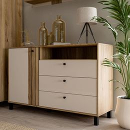 Sideboard FORTE, B:138,1cm H:87cm T:42cm, beige, Dekorfolie, MDF, Metall, Spanplatte, Wohnzimmer, Sideboards, "Killarney", Sideboard, Stauraum, Soft
