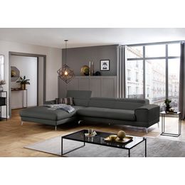 Ecksofa W.Schillig, B:343cm H:70cm T:193cm, grau, Longlife Xtra-Leder Z69: Das feinnarbige, gedeckte Softleder Z69 besticht durch seine