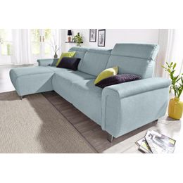 Sit & More Ecksofa SIT & MORE, B:253cm H:102cm T:168cm, blau, Luxus-Microfaser (100% Polyester);NaturLEDER Punch (echtes Rindsleder) in Sitz und R&uuml;cken. Korpus