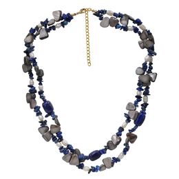 Steuer Damen Collierkettchen "Collier 2-reihig Sodalith,Perlen und Muschel", 59cm, Metall, L: 59, blau, Metall, Halsketten
